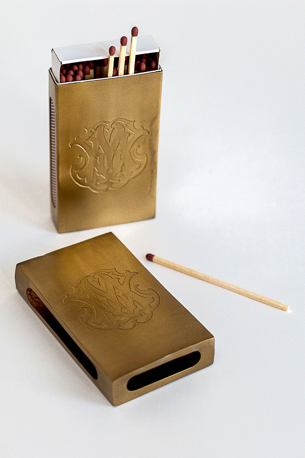 Brass Matchbox Cover with Monogram Detail | Masquerade